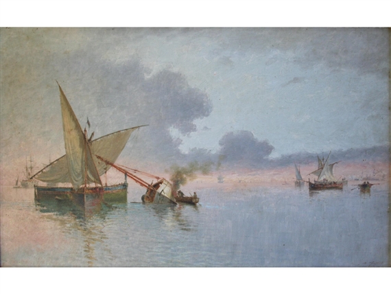 Agostino Fossati | CAULKING FISHING BOATS, PROBABLY IN THE GULF OF ...
