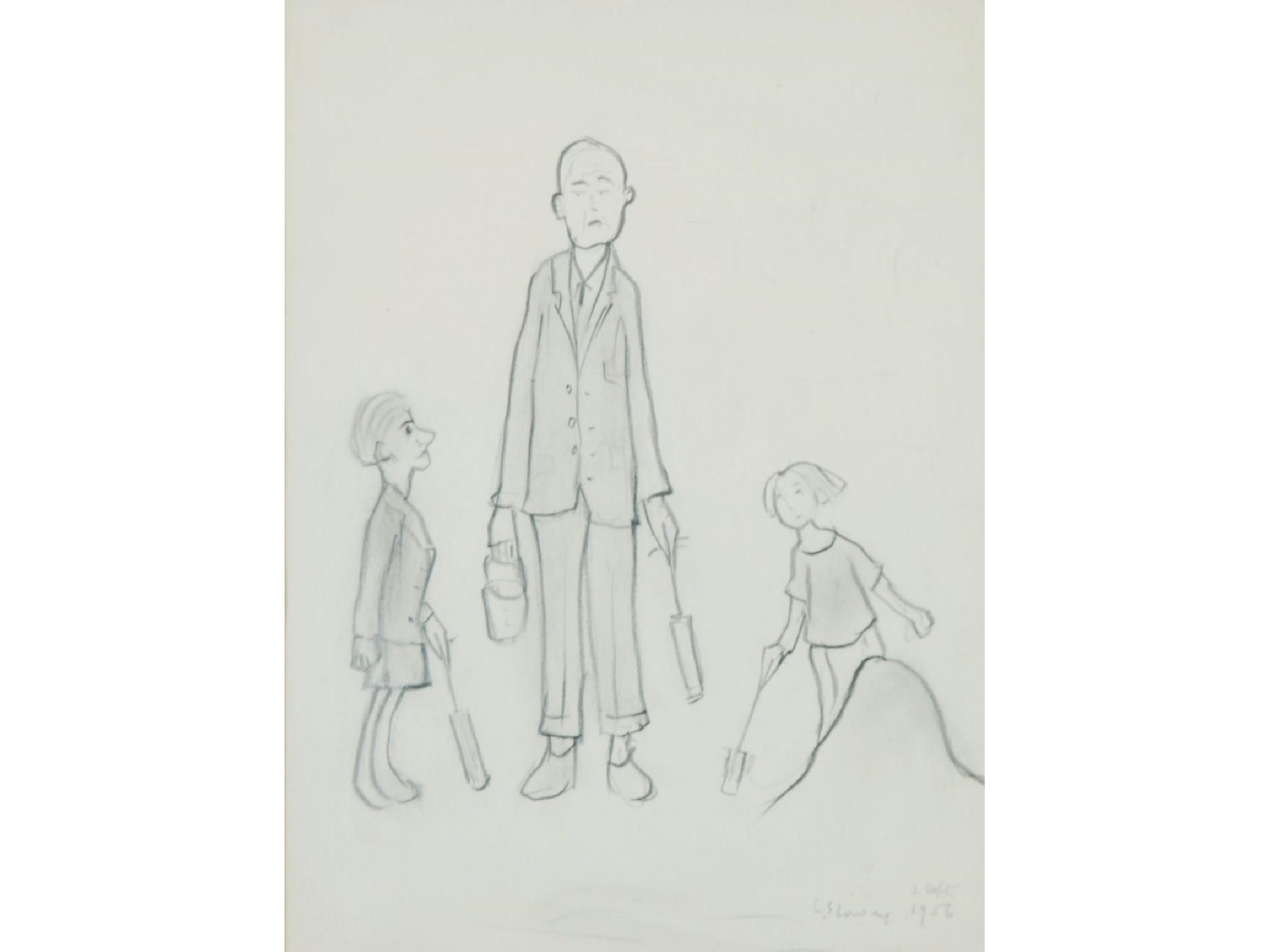 Laurence Stephen Lowry | Beach scene with an old man with two young ...