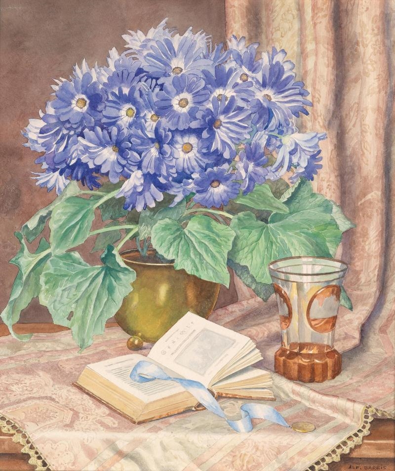 Alfred Bareis | Still Life with Blue Asters and Ranft Glass | MutualArt