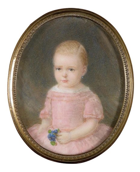 Emanuel Thomas Peter | Portrait of a Girl in Pink Dress (1861) | MutualArt