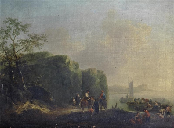 Alexander Thiele | Figures on horseback and others loading barges ...