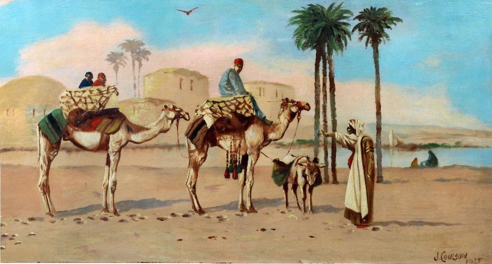John Coulson | 2 works; Middle Eastern scenes with figures on camels ...