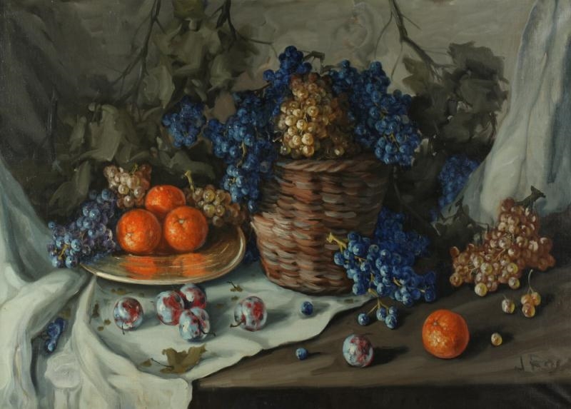 Jan Ros | Still life with grapes and plums | MutualArt