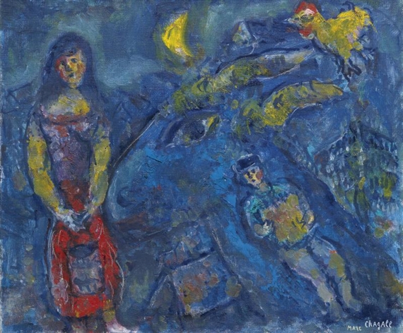 Marc Chagall | SCÈNE DE VILLAGE À L'ANIMAL BLEU (1968) | MutualArt