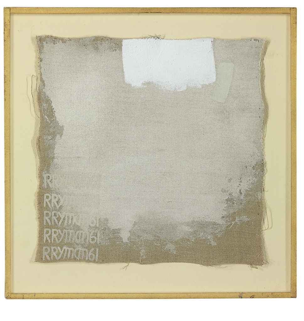 Robert Ryman | Painting measuring 10¾ x 11 with white and green shapes ...