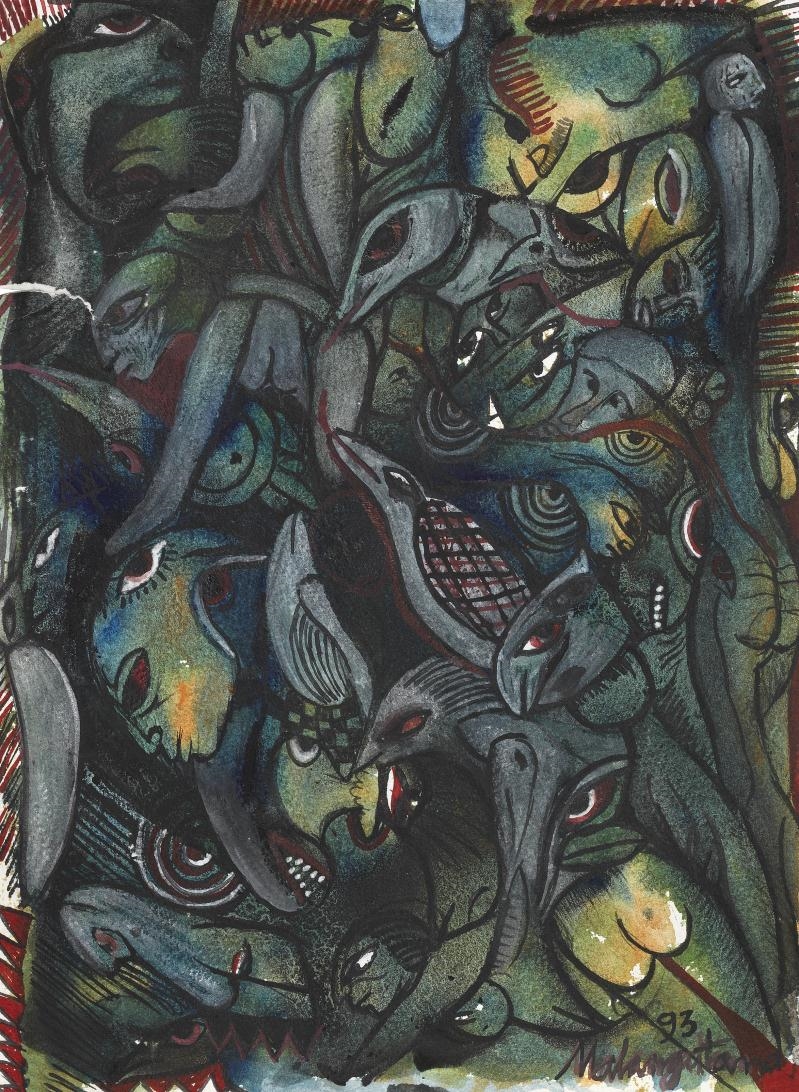 Malangatana | 6 works; Crazed skulls; Weeping figure imprisoned; Crazed ...
