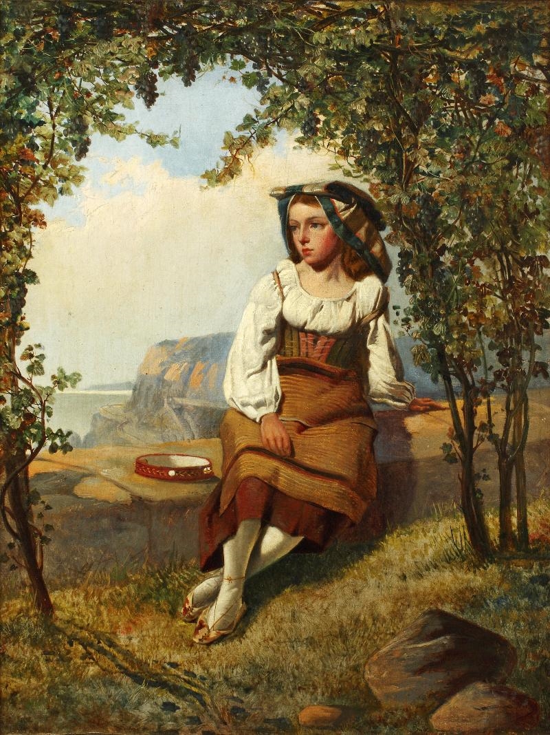 Augustus Jules Bouvier | Neapolitan girl seated in a coastal vineyard ...