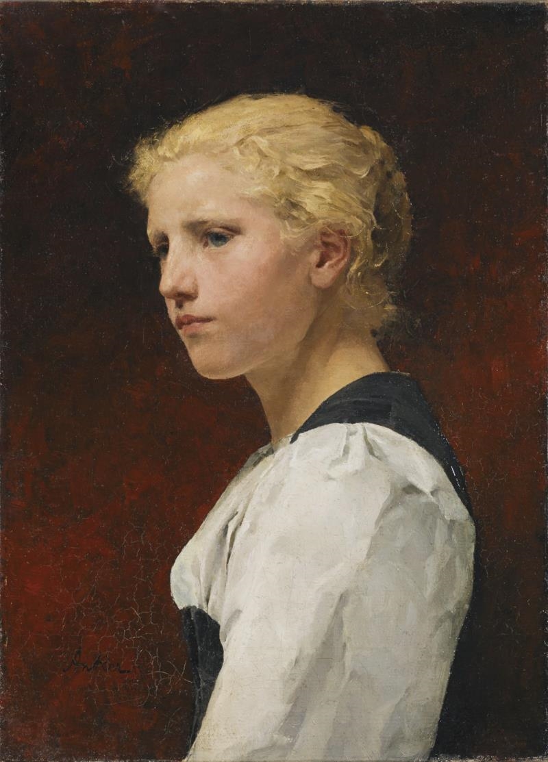 Albert Anker | GIRL WITH RED HAIR RIBBON (1868) | MutualArt