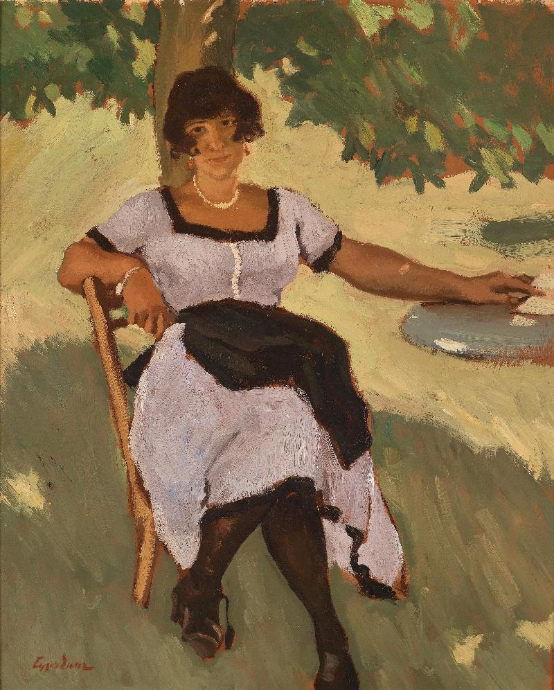 Albin Egger-Lienz | Des Künstlers Tochter Lorli im Garten (1919 ...