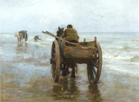 Edgard Farasyn | Horse carts at the beach | MutualArt