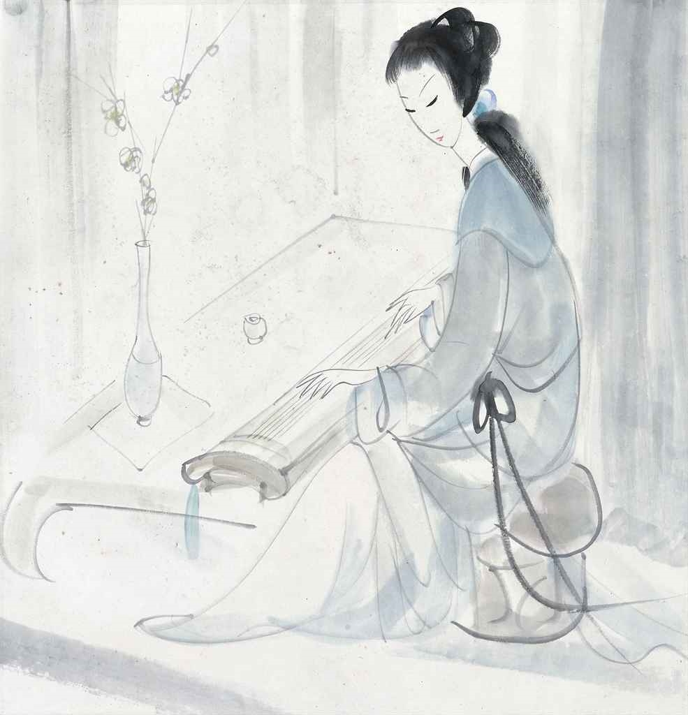 Lin Fengmian | Lady Playing Qin | MutualArt