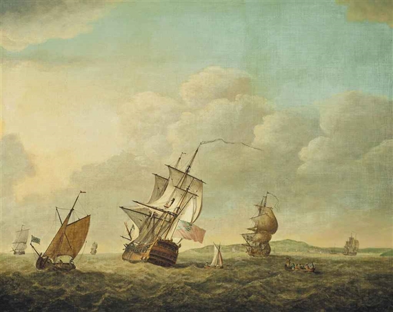 Charles Brooking | A Royal Navy Fourth Rate heeling in the breeze in ...