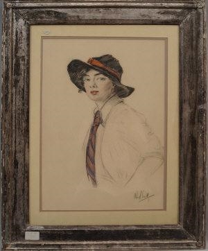 Olive Snell | Portrait of a girl wearing a hat with red ribbon | MutualArt