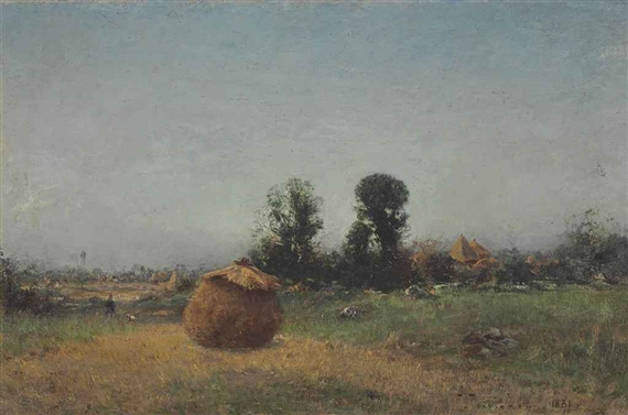 Ivan Pokitonow | Haystacks in a landscape (1881) | MutualArt