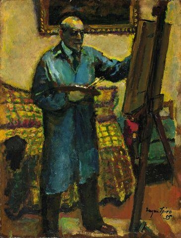 Eugen Spiro | SELBSTPORTRÄT AN DER STAFFELEI (1955) | MutualArt