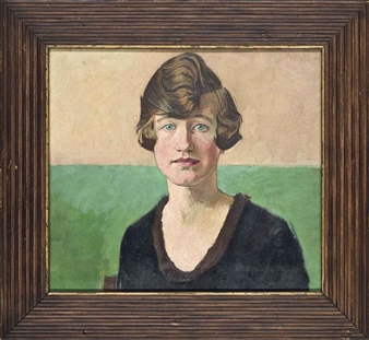 Sir William Rothenstein | Portrait of lady with green background ...