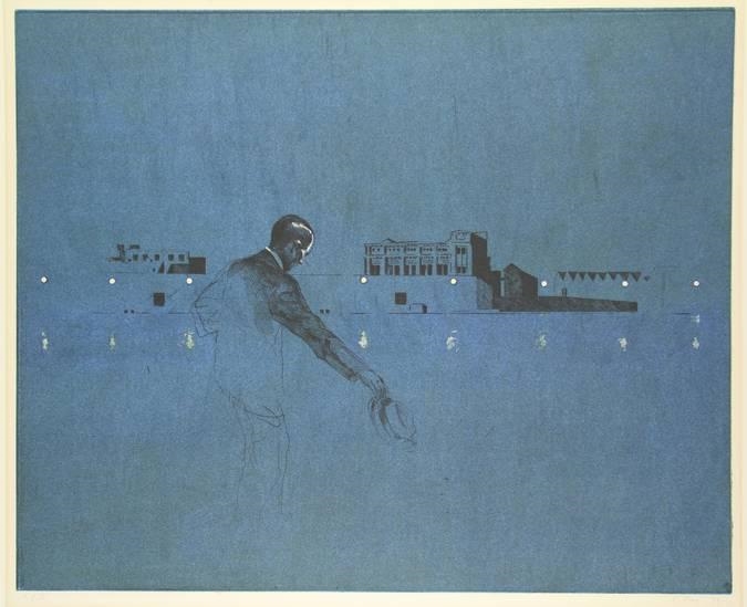 Peter Bes | Night scene of a man holding his hat in his hand with an ...