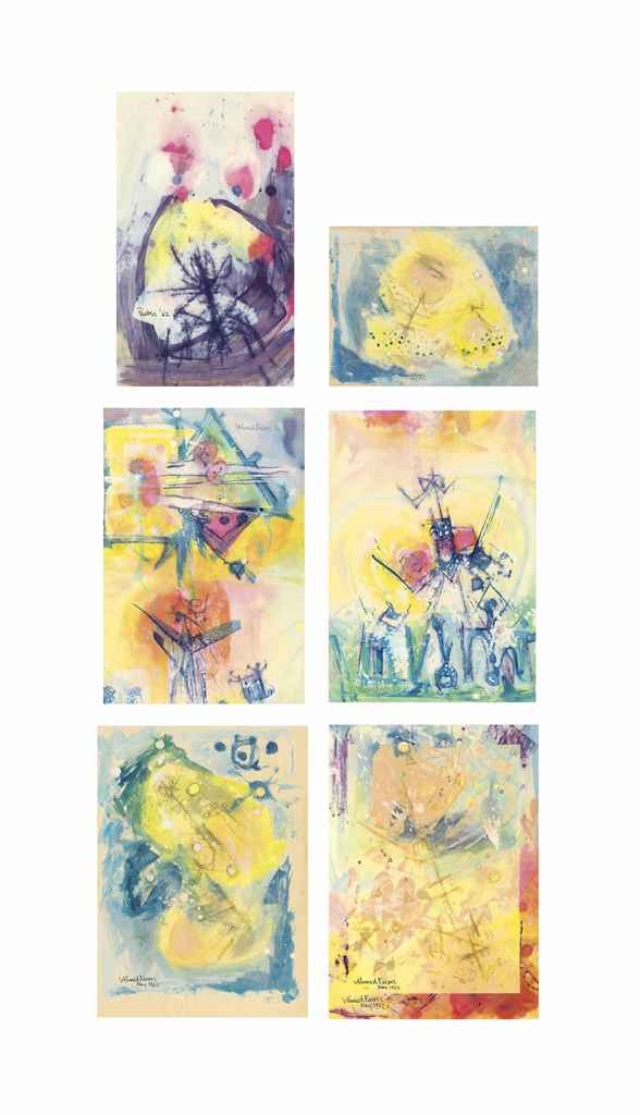 Ahmed Parvez | Abstract composition with black birds and minaret at top ...