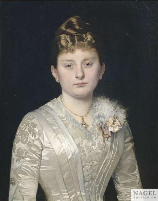 Hermann Clementz | Portrait of a Young Lady Wearing a White dress as ...
