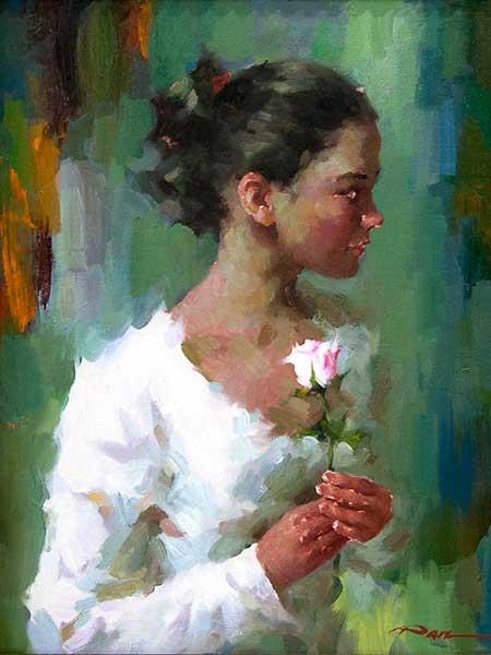 Stephen Pan | Girl with a Rose | MutualArt
