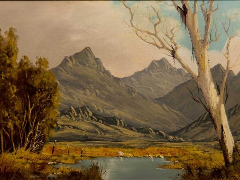 Johan Van Heerden | Mountain Landscape with Gum Tree and Pool | MutualArt