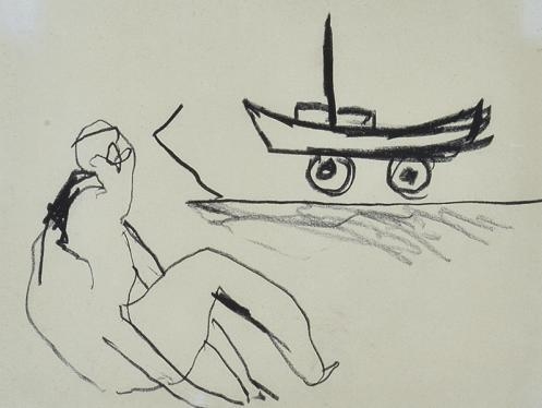 Roger Hilton | Figure with Boat on Wheels (Circa 1970) | MutualArt