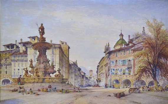 David Roberts | Piazza with Neptune Fountain (1847) | MutualArt