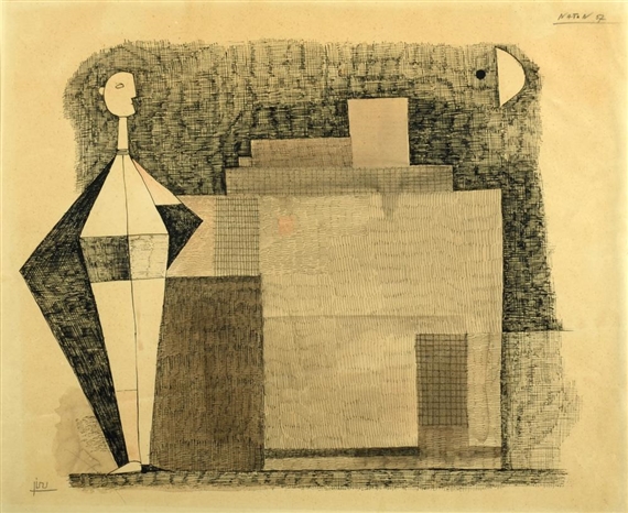 Avraham Naton | Figure with moon (1957) | MutualArt