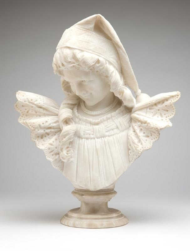Antonio Frilli | Bust of a young girl in lace and a tasseled cap (1895 ...