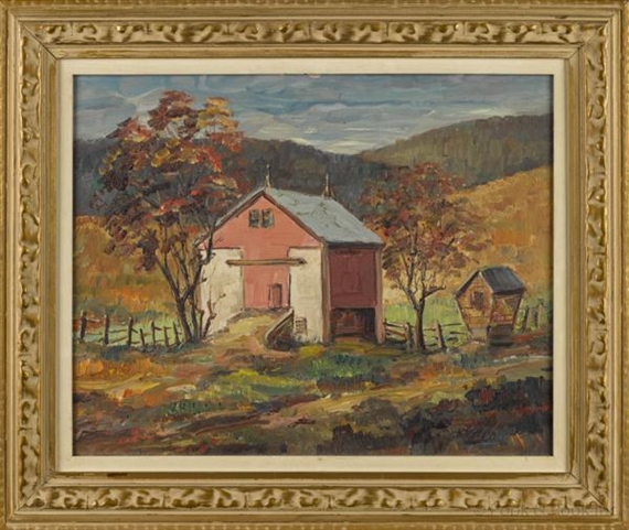 Fred Weber | landscape with a barn | MutualArt