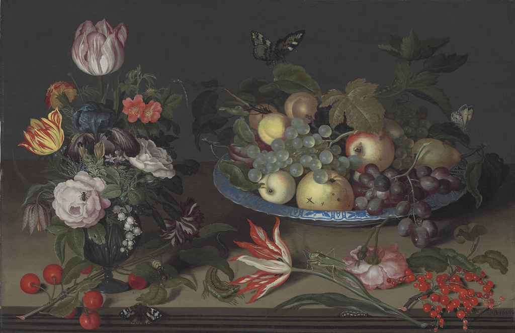 Johannes Bosschaert | Parrot tulips, an iris, snowbells, and other ...