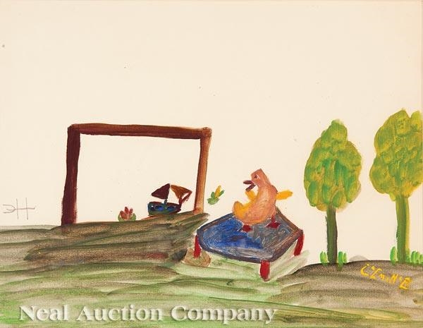 Clementine Hunter | Quan Quan Duck with Dock and Boat (1945 - 1950 ...