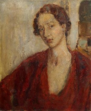 Ethel Walker | Portrait of a young lady seated in a blue dress | MutualArt