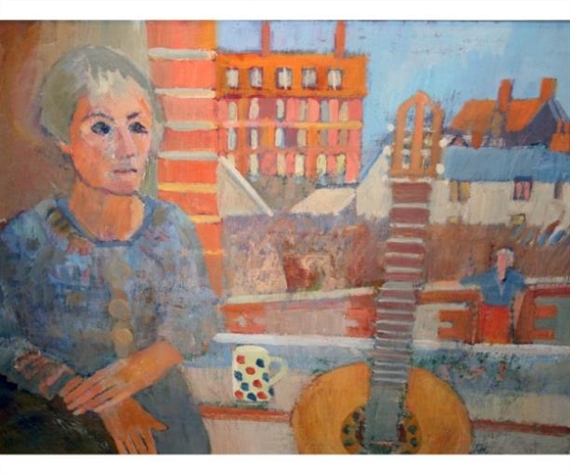 Inwood Derek | Lady with Guitar and Cup | MutualArt