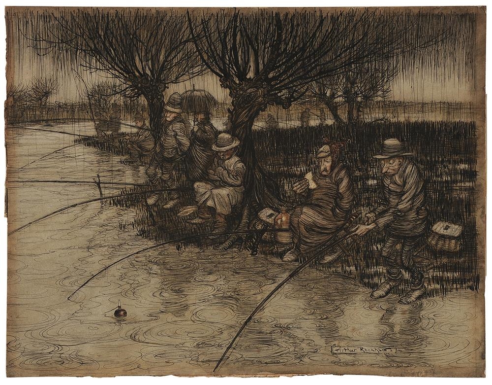 Arthur Rackham | Anglers in the Rain (Circa 1910) | MutualArt
