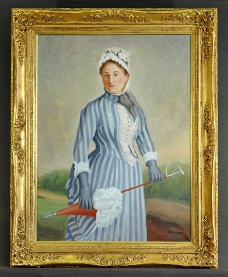 Jules Henry Roy Rousel | Lady with Bonnet & Parasol (1965) | MutualArt