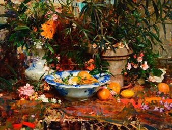 Richard Alan Schmid | Still Life with Flowers and Oranges | MutualArt