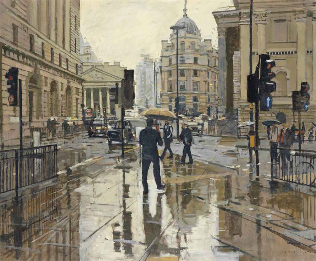 Ken Howard | The City of London, rain effect | MutualArt