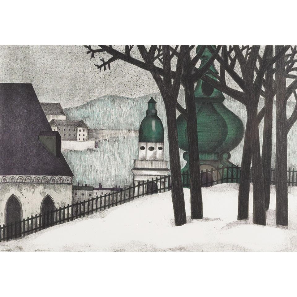 Herbert Breiter | OVERLOOKING VILLAGE IN SNOW (1968) | MutualArt