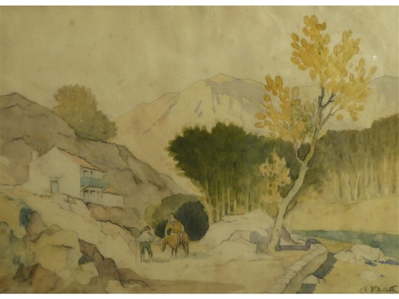 Pierre Vallet | French mountainous landscape with trees, a building ...