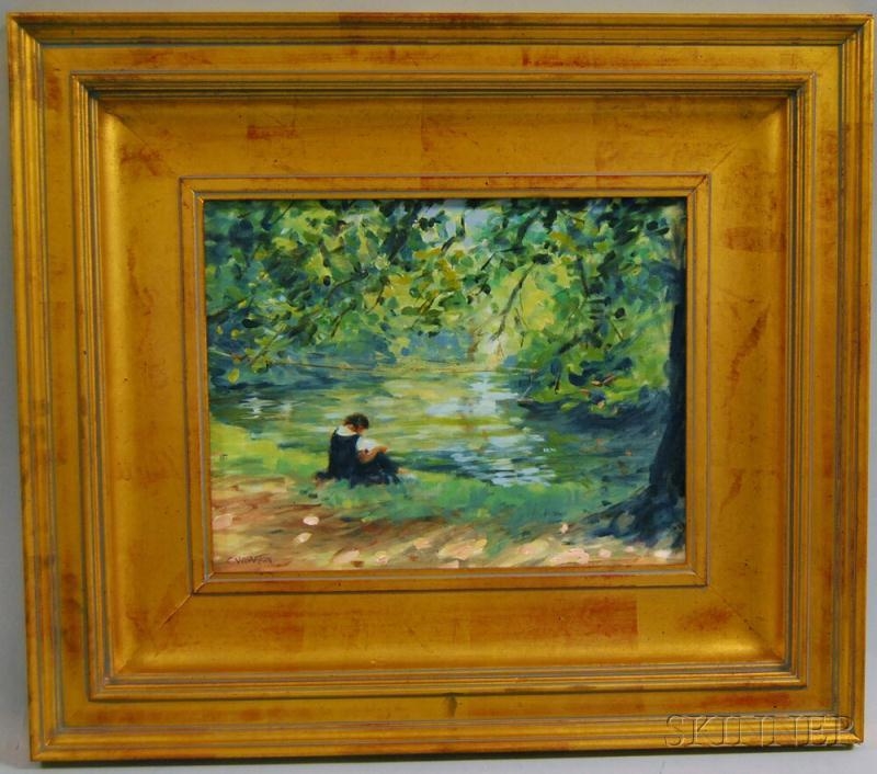 Charlotte Wharton | Figure Reading Beside Stream (20th Century 21st ...