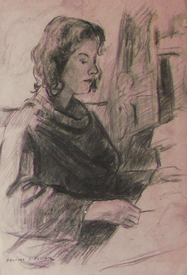 Leonard John Fuller | Portrait of a Woman Sketching | MutualArt