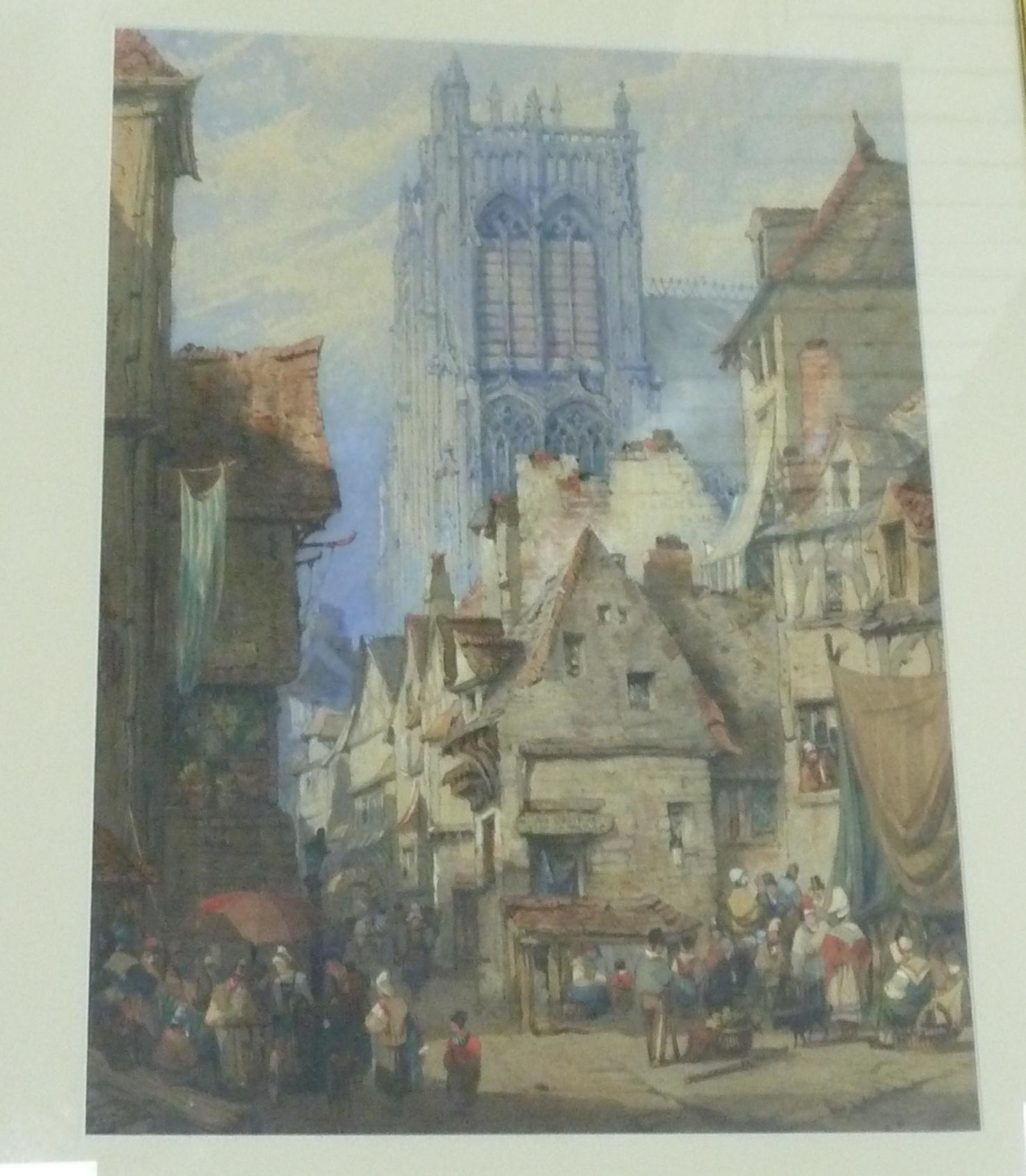 Samuel Prout | Continental Street Scene with Cathedral | MutualArt