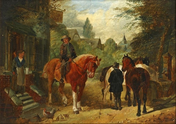 Henry Charles Woollett | Travellers on Horseback by an inn | MutualArt