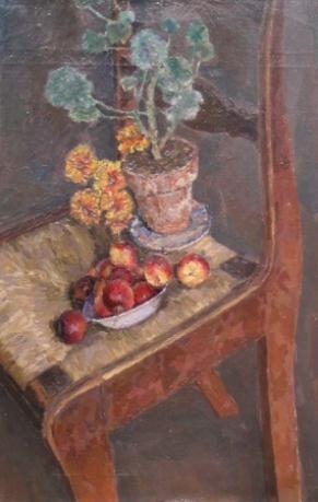 Herman Rose | Still Life with Fruit and a Potted Plant on a Chair (1957 ...