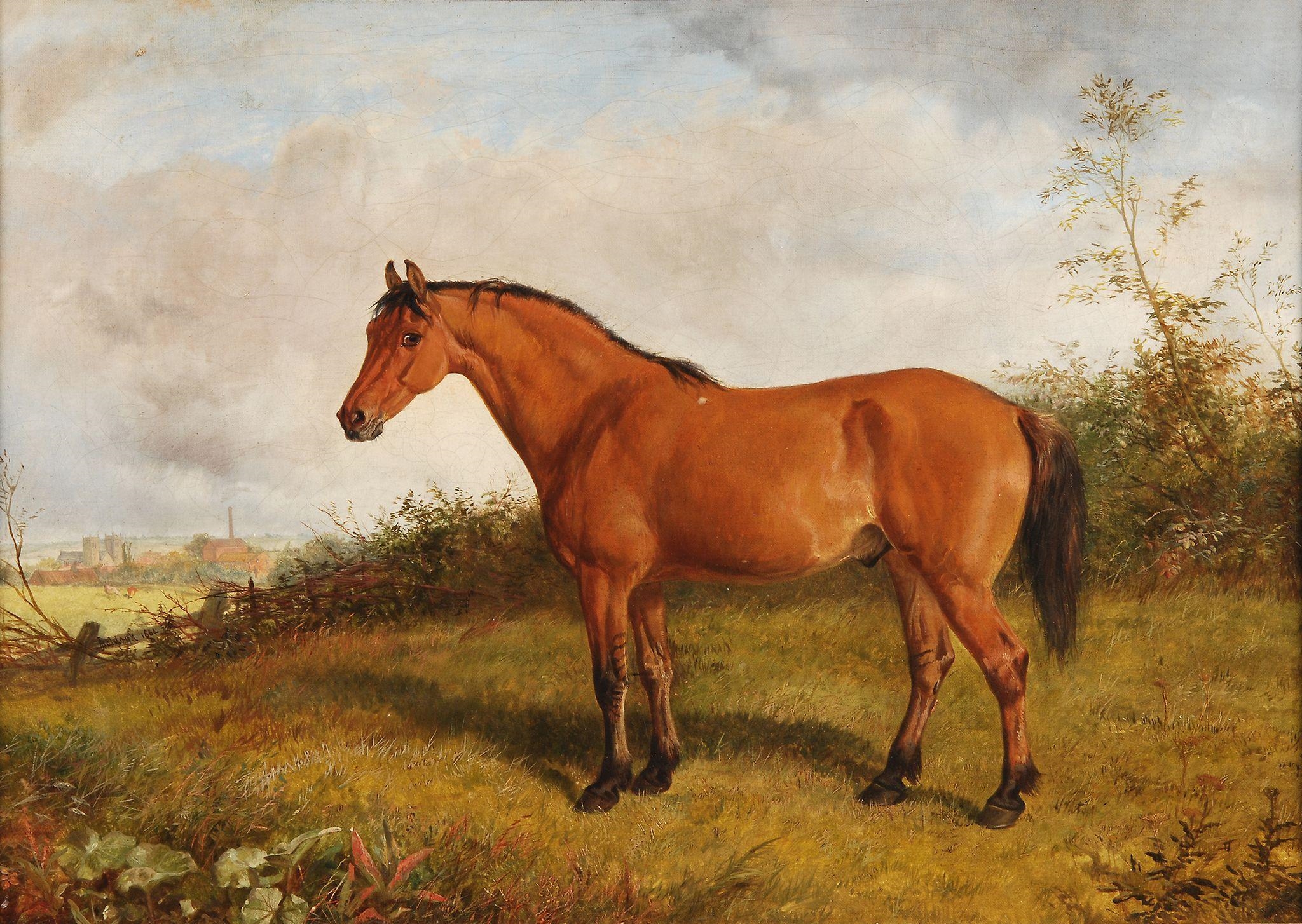 James Walsham Baldock | Portrait of a field hunter, with village beyond ...