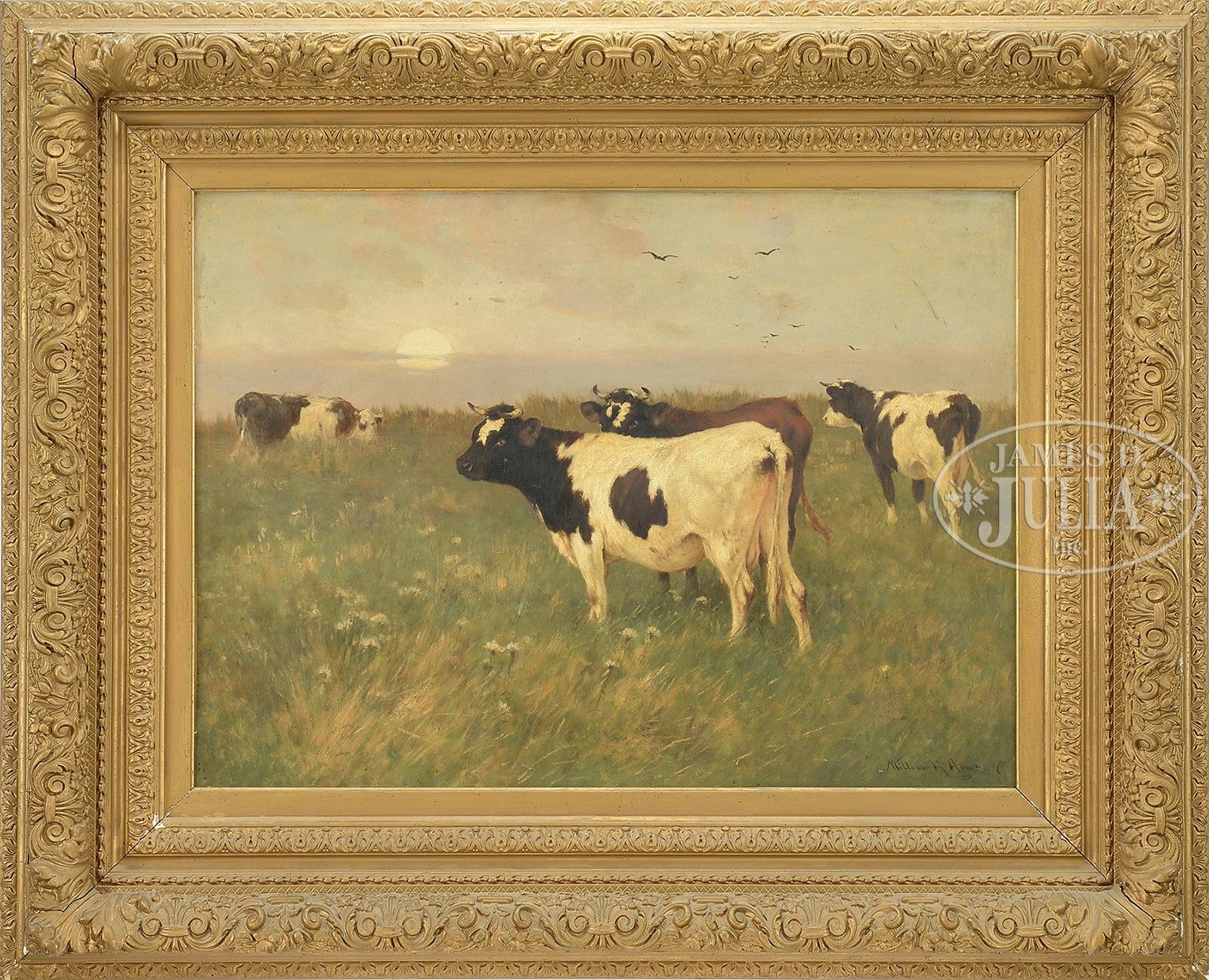 William Henry Howe | COWS GRAZING UNDER LOW SUN | MutualArt