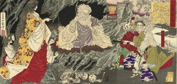 Tsukioka Yoshitoshi | A triptych showing Mitokomon Mitsukuni-ko ...