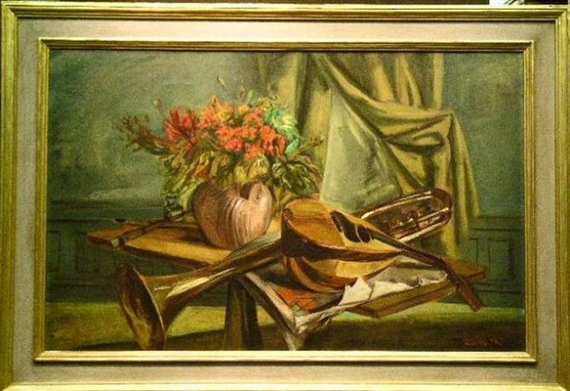 Frederic Taubes | Still life with flowers and musical instruments ...