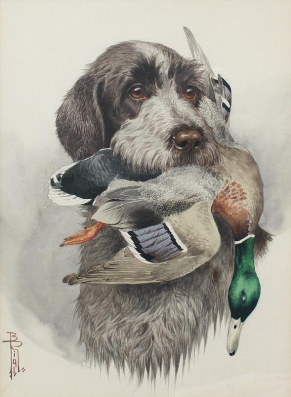 Boris Riab | Portrait of a German Setter with Duck in his Mouth | MutualArt